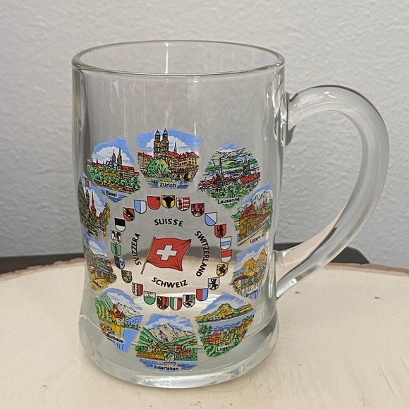 Dining | Vintage Switzerland Souvenir Glass Beer Mug Heavy Handle ...